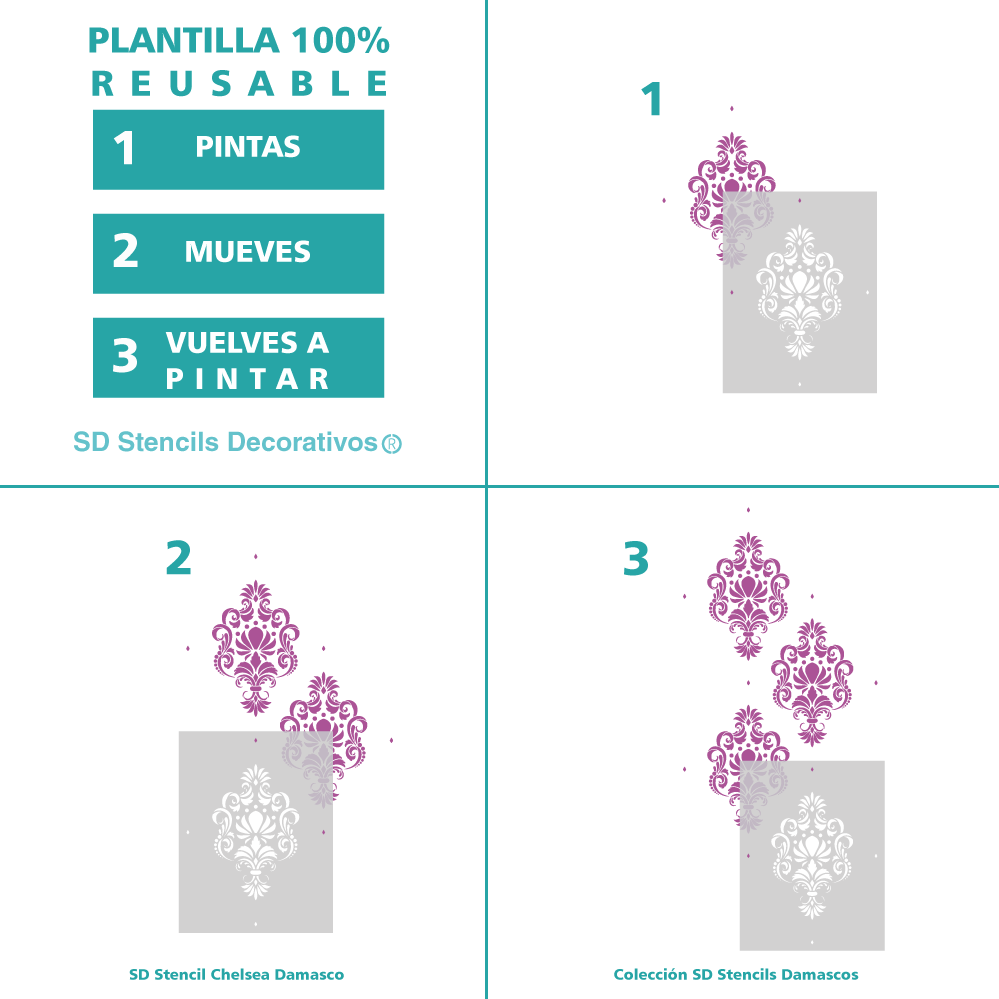 CHELSEA DAMASCO -Stencil, plantilla decorativa para pintar – SD ...