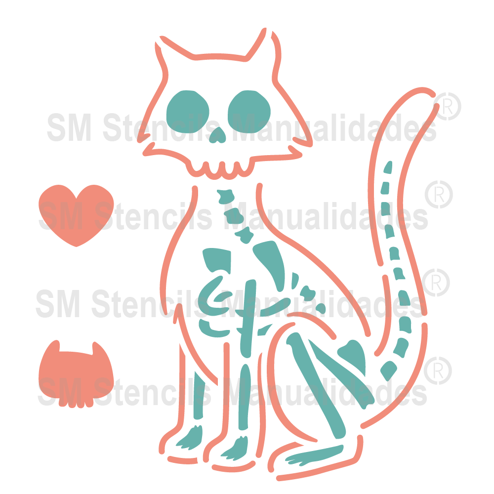 PLANTILLA DECORATIVA PARA PINTAR GATO CALAVERA -Stencil para ...